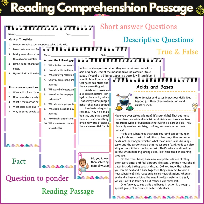 Acids and Bases | Reading Comprehension Passage Printable Worksheet ...