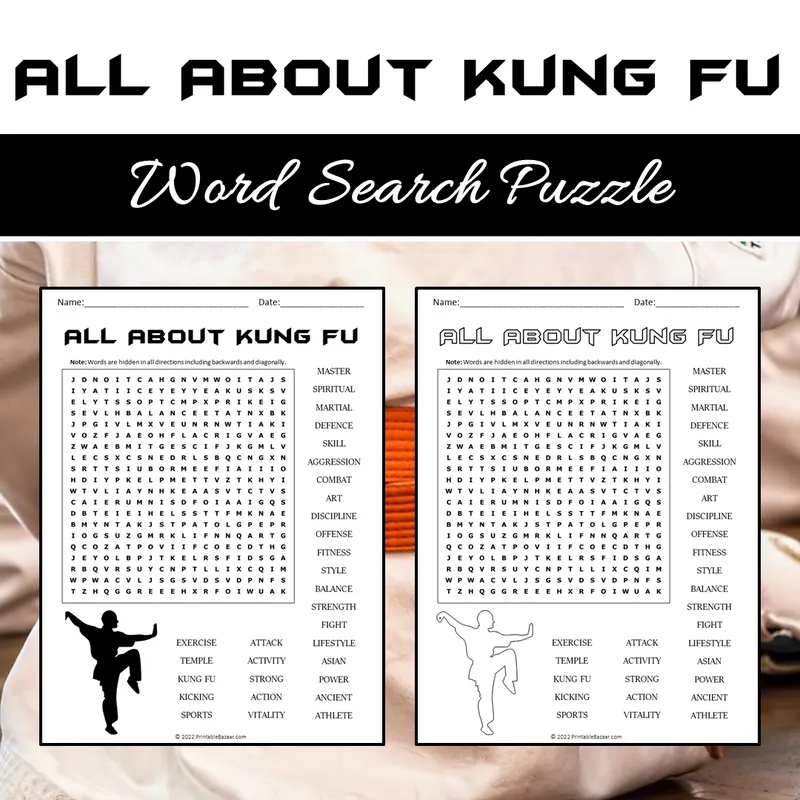 All About Kung Fu Word Search Puzzle Worksheet Activity PDF — Free ...