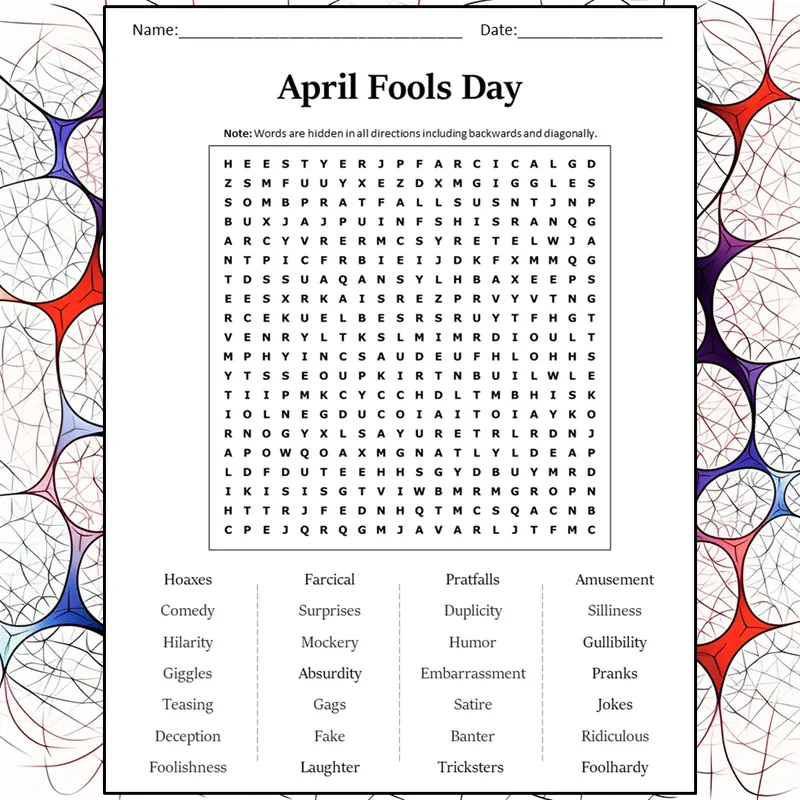 April Fools Day Word Search Puzzle Worksheet Activity PDF — Free ...