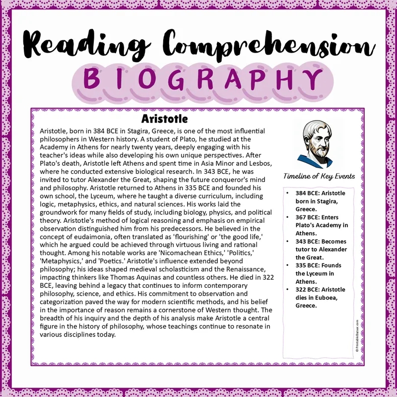 Aristotle | Reading Passage Comprehension Questions Writing Facts ...