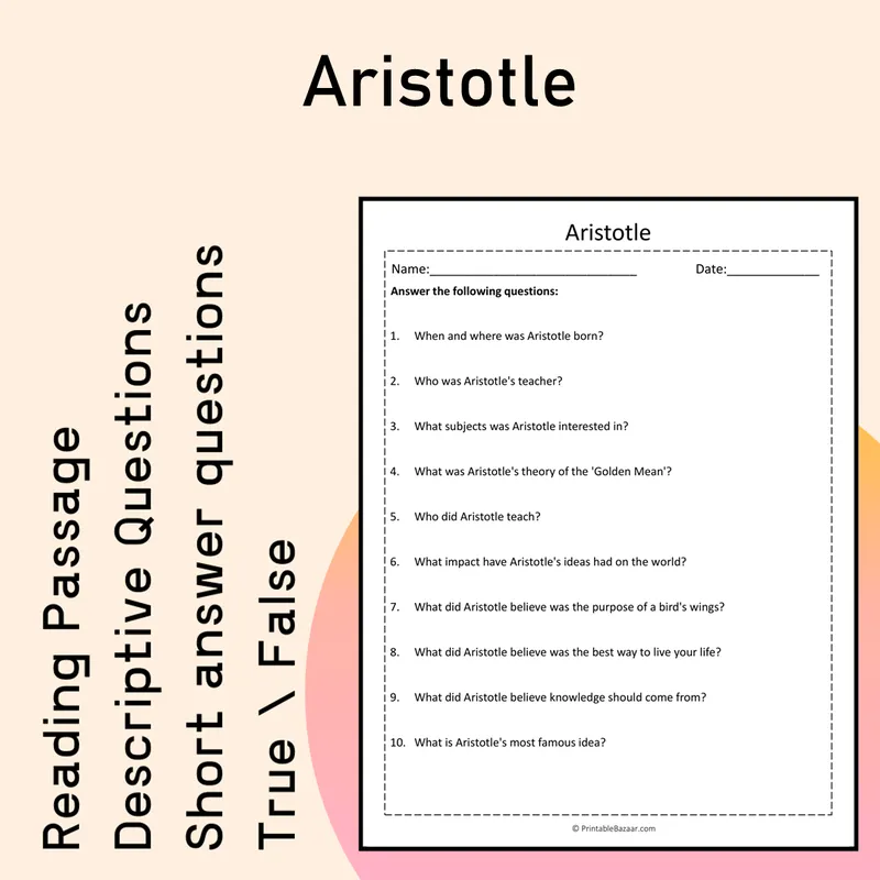 Home › General › Aristotle | Reading Comprehension Passage Printable ...