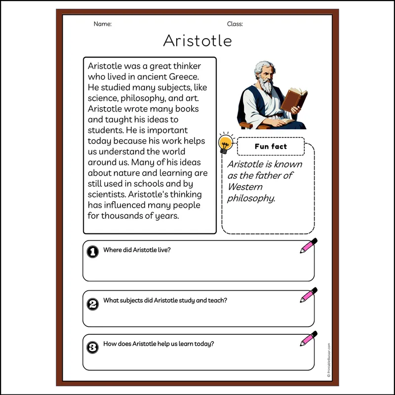 Aristotle | Reading Passage Comprehension Questions Writing Facts ...