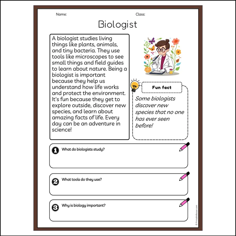 Biologist | Reading Passage Comprehension Questions Writing Facts ...