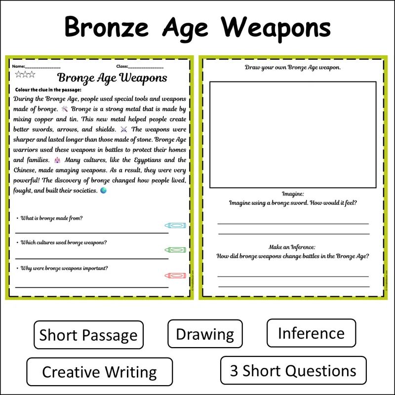 Bronze Age Weapons | Short Reading Comprehension Creative Worksheet ...