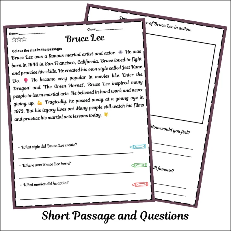 Bruce Lee | Short Reading Comprehension Creative Worksheet — Free ...