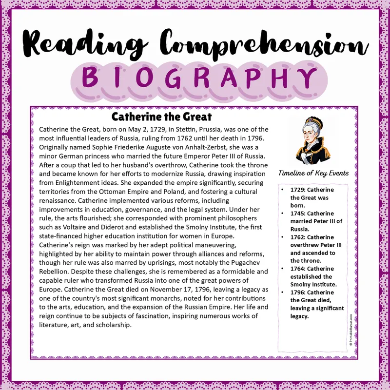 Catherine the Great | Biography Reading Comprehension and Questions ...