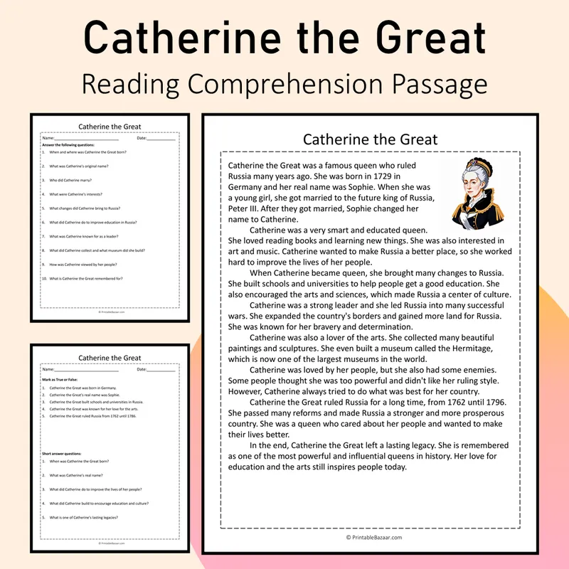 Catherine the Great | Reading Comprehension Passage Printable Activity ...