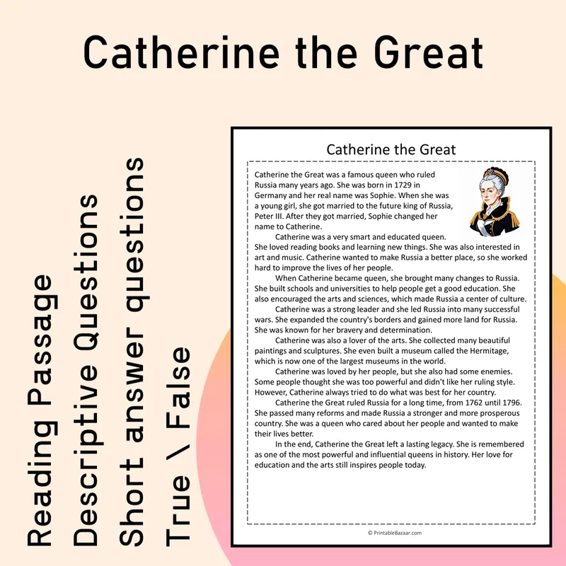 Catherine the Great | Reading Comprehension Passage Printable Activity ...