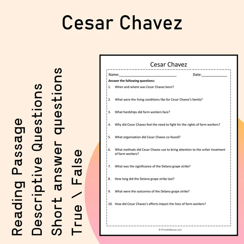 Cesar Chavez | Reading Comprehension Passage Printable Activity — Free ...