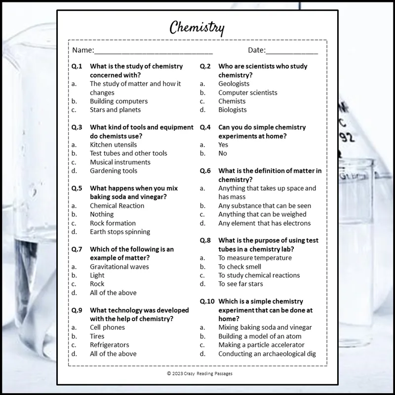 Chemistry Reading Comprehension Passage and Questions | Printable PDF ...