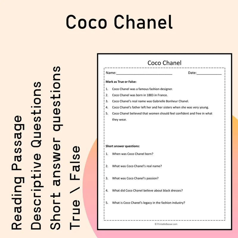 Coco Chanel | Reading Comprehension Passage Printable Activity — Free ...
