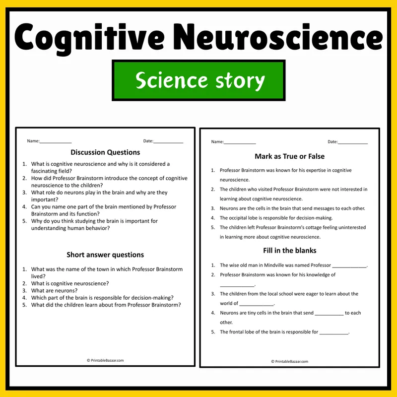 Cognitive Neuroscience | Science Story Reading Comprehension Activity ...