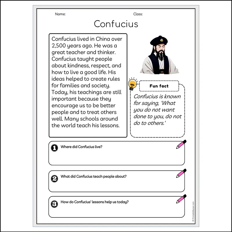 Confucius | Reading Passage Comprehension Questions Writing Facts ...
