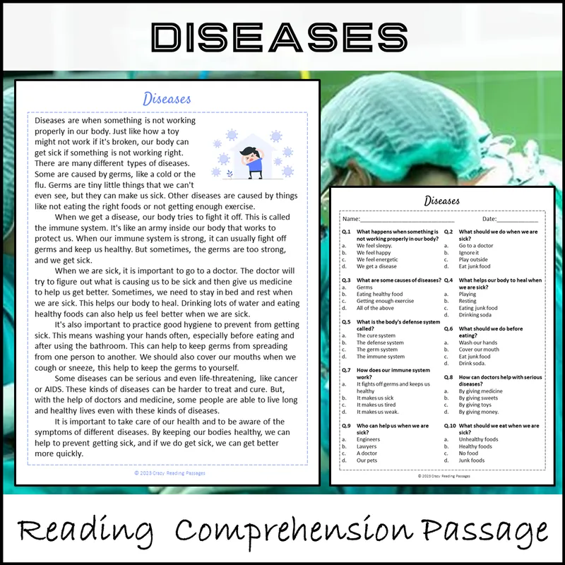 Diseases Reading Comprehension Passage and Questions | Printable PDF ...