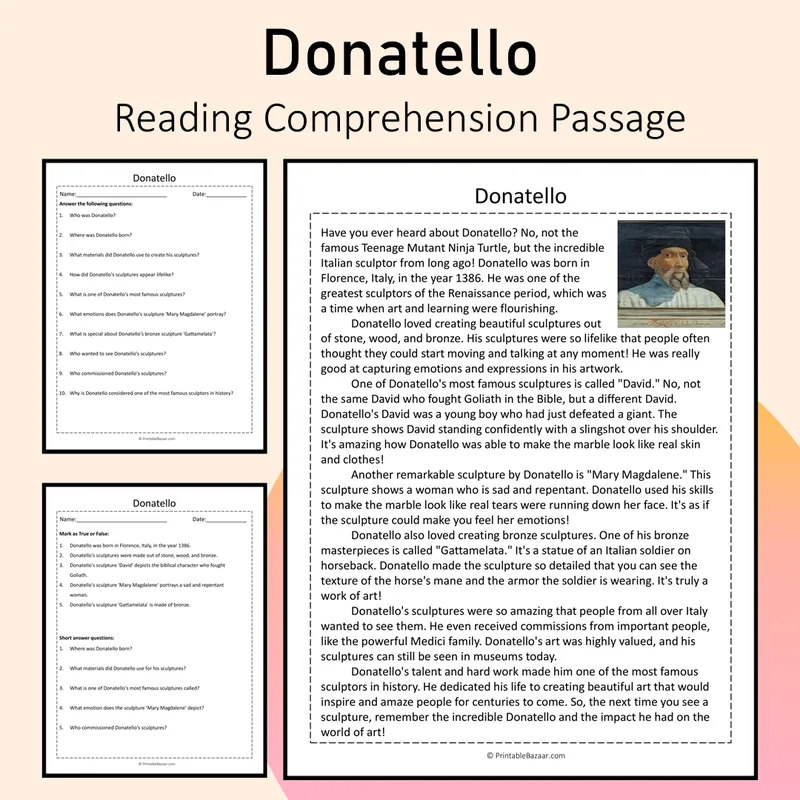 Donatello | Biography Reading Comprehension and Questions Worksheet ...