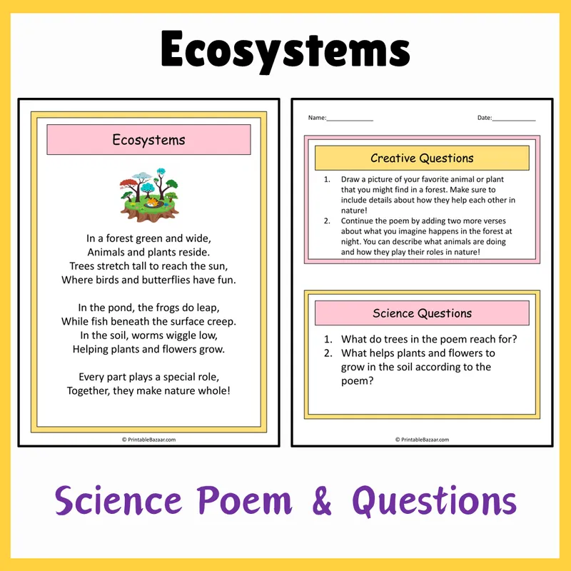 Ecosystems | Science Poem Reading Comprehension Activity — Free ...