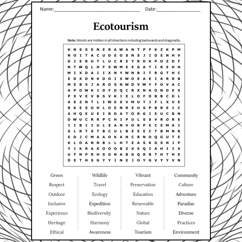 Ecotourism Word Search Puzzle Worksheet Activity PDF — Free printable ...
