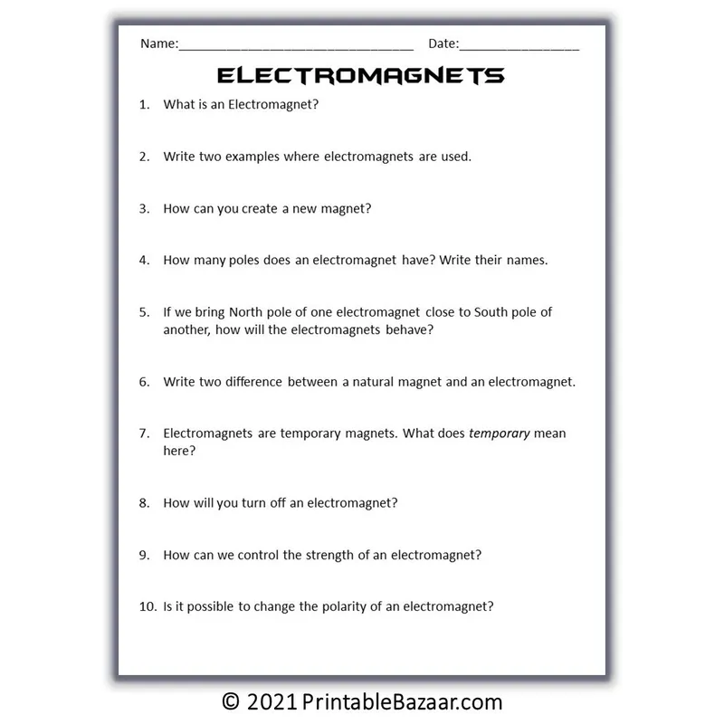 Electromagnets Reading Comprehension Passage and Questions — Free ...