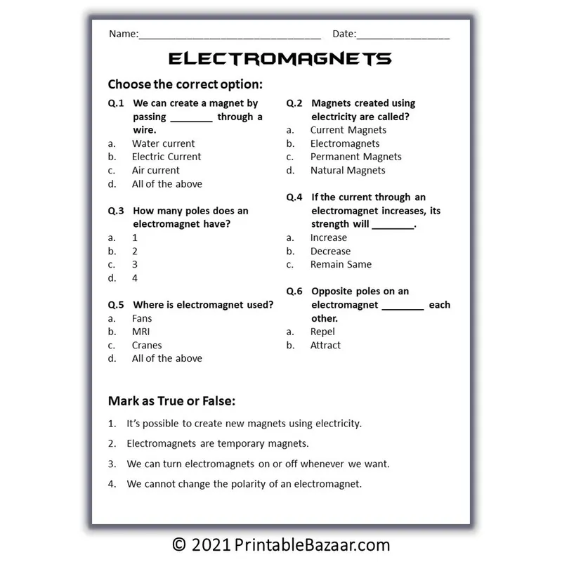 Electromagnets Reading Comprehension Passage and Questions — Free ...