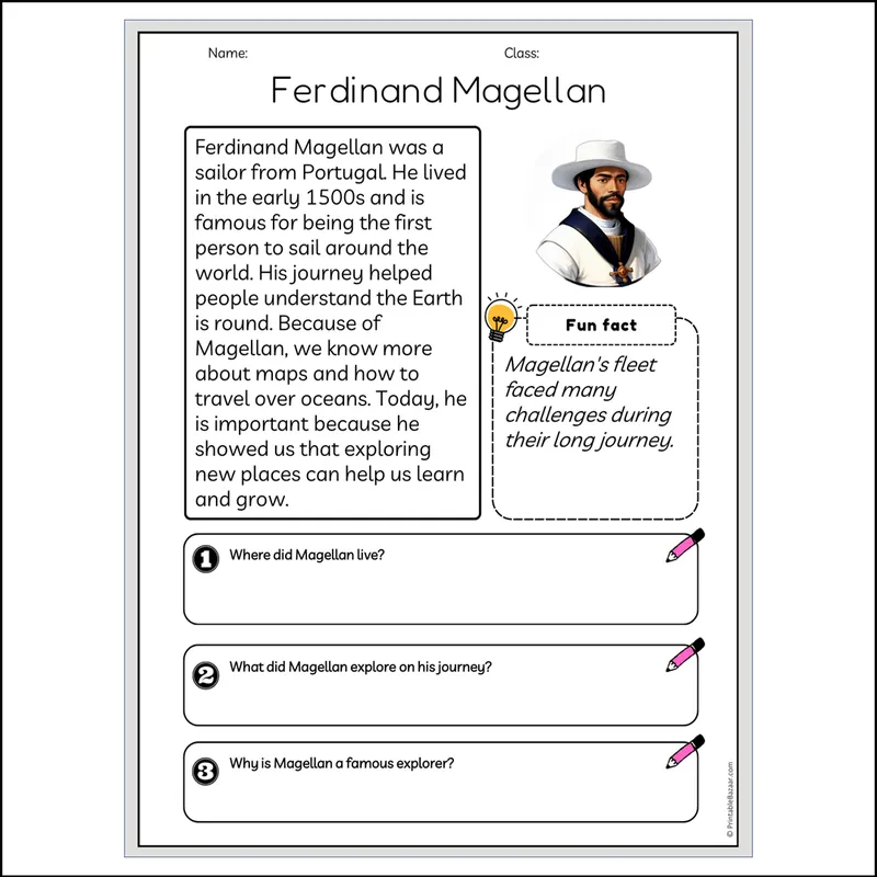 Ferdinand Magellan | Reading Passage Comprehension Questions Writing ...