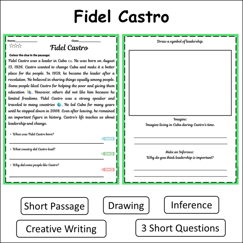 Fidel Castro | Short Reading Comprehension Creative Worksheet — Free ...