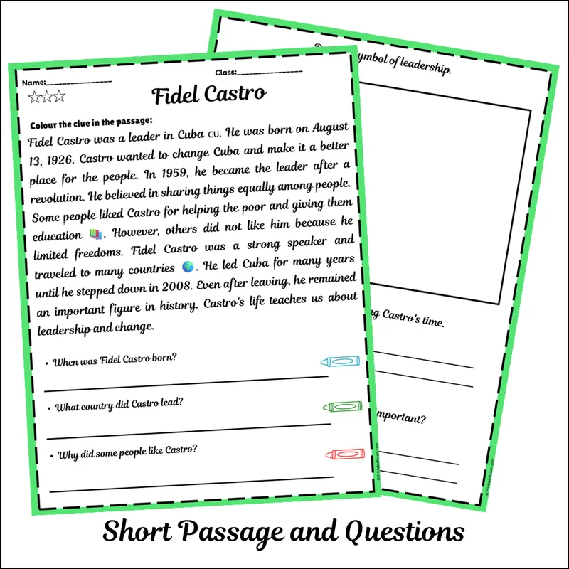 Fidel Castro | Short Reading Comprehension Creative Worksheet — Free ...
