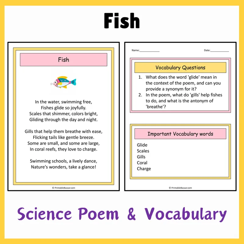 Fish | Science Poem Reading Comprehension Activity — Free printable PDF ...