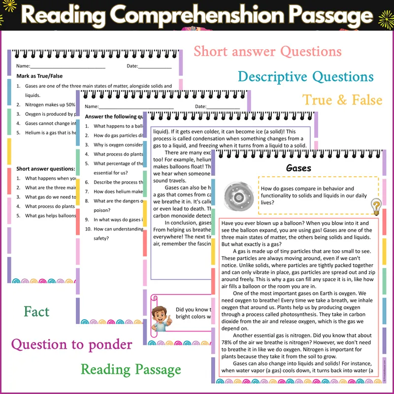 Gases | Reading Comprehension Passage Printable Worksheet — Free ...