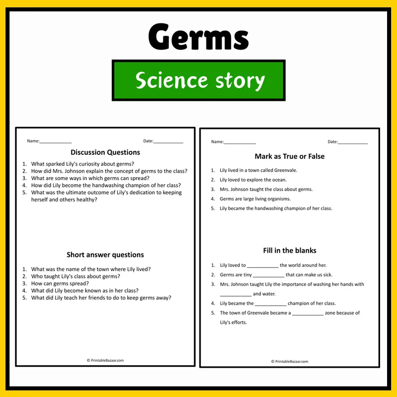 Germs | Science Story Reading Comprehension Activity — Free printable ...