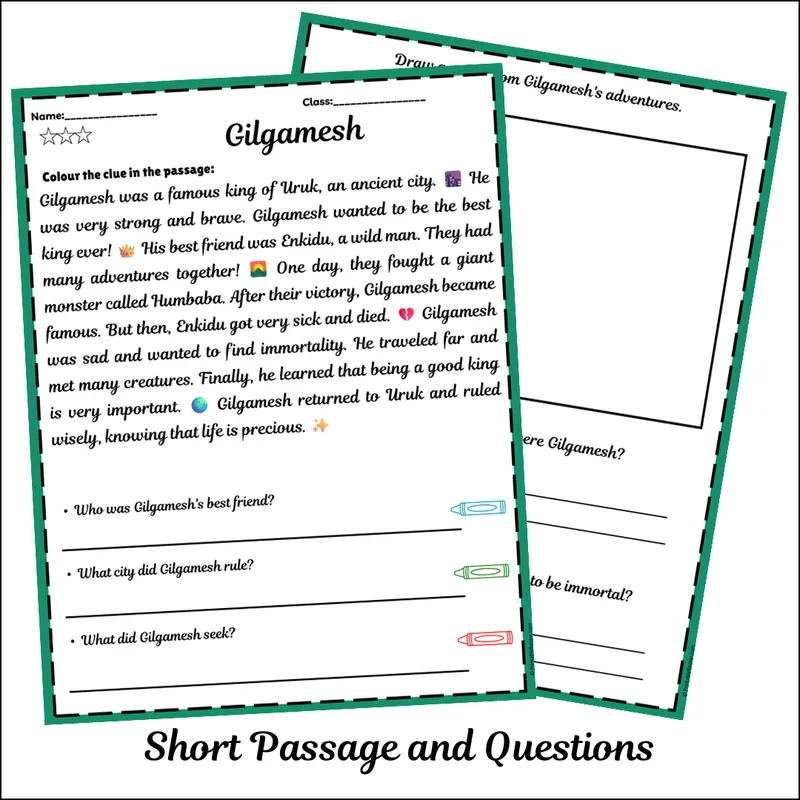 Gilgamesh | Short Reading Comprehension Creative Worksheet — Free ...