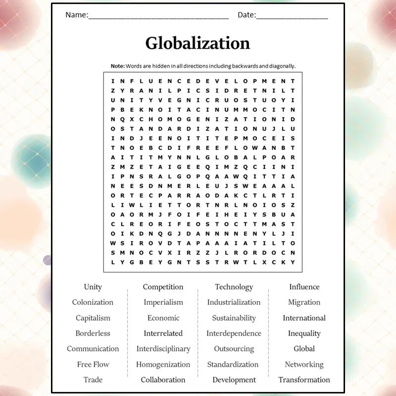 Globalization Word Search Puzzle Worksheet Activity PDF — Free ...