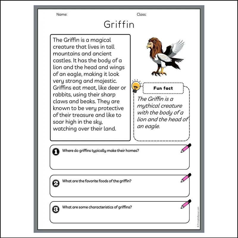 Griffin | Reading Passage Comprehension Questions Writing Facts ...