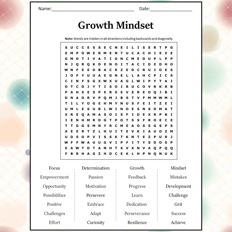 Growth Mindset Word Search Puzzle Worksheet Activity PDF — Free ...