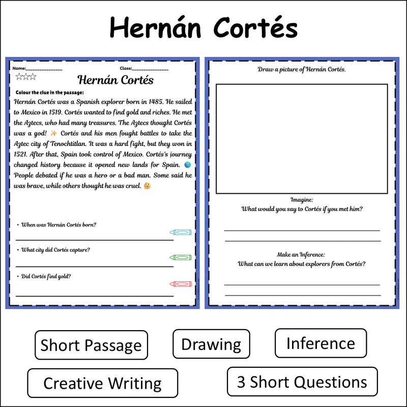 Hernán Cortés | Reading Passage Comprehension Questions Writing Facts ...