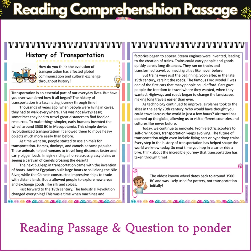 History of Transportation | Reading Comprehension Passage and Questions ...
