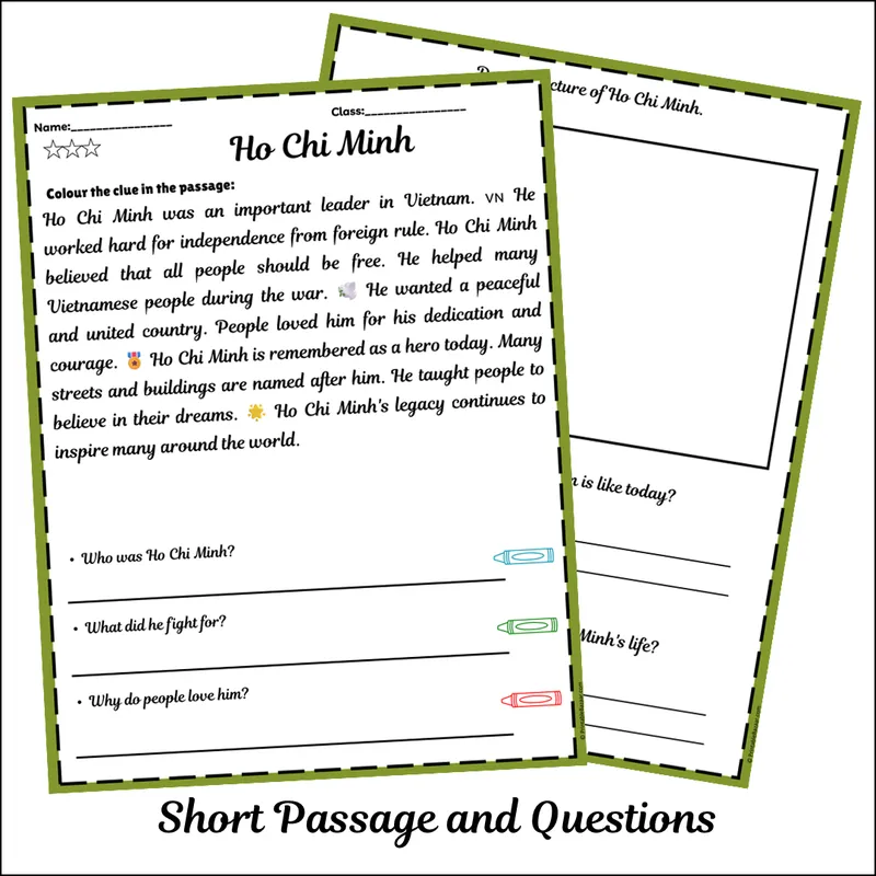Ho Chi Minh | Short Reading Comprehension Creative Worksheet — Free ...