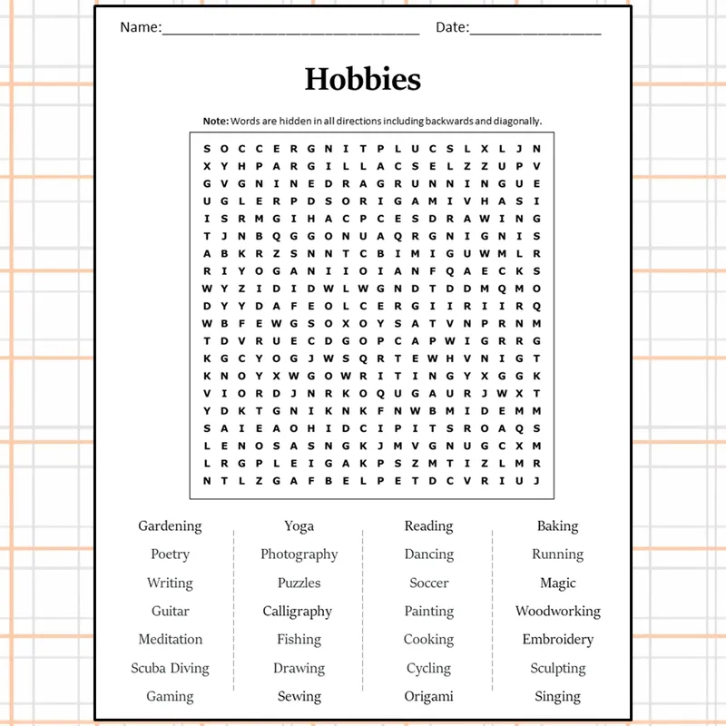 Preview of Hobbies Word Search Puzzle Worksheet Activity PDF — General ...