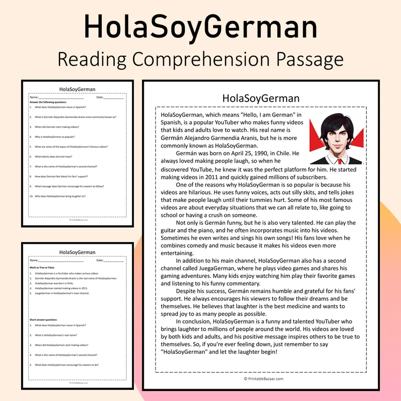 HolaSoyGerman | Reading Comprehension Passage Printable Activity — Free ...