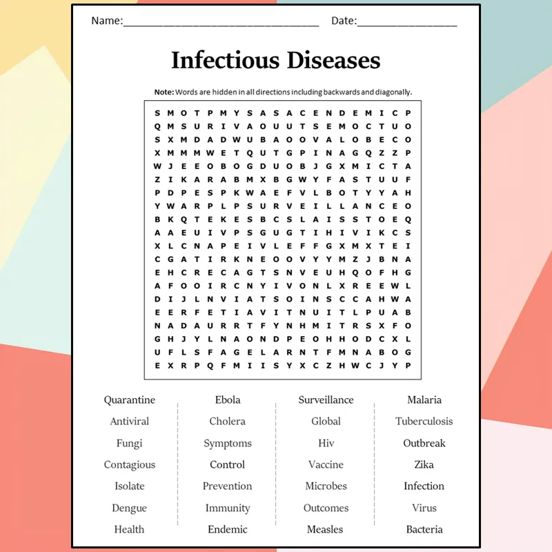 Infectious Diseases Word Search Puzzle Worksheet Activity PDF — Free ...