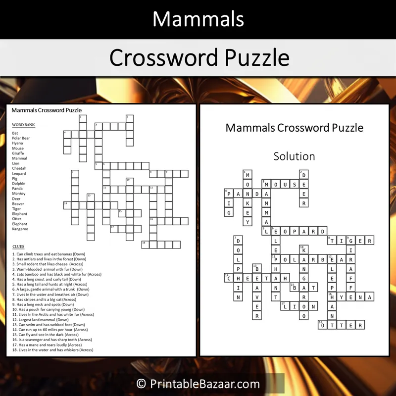 Mammals Word Search Puzzle Worksheet Activity PDF — Free printable PDF ...