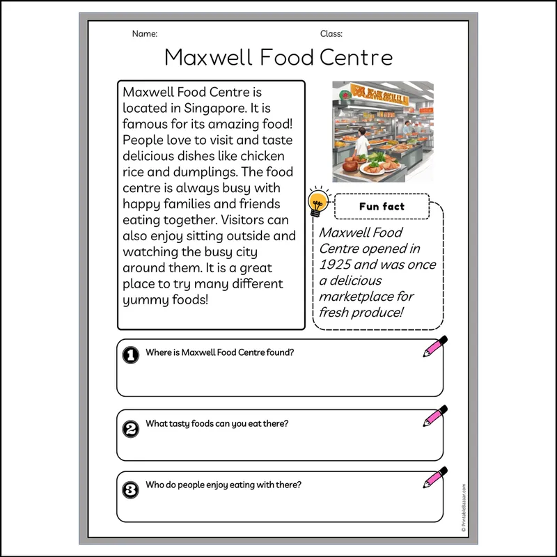 Maxwell Food Centre | Reading Passage Comprehension Questions Writing ...