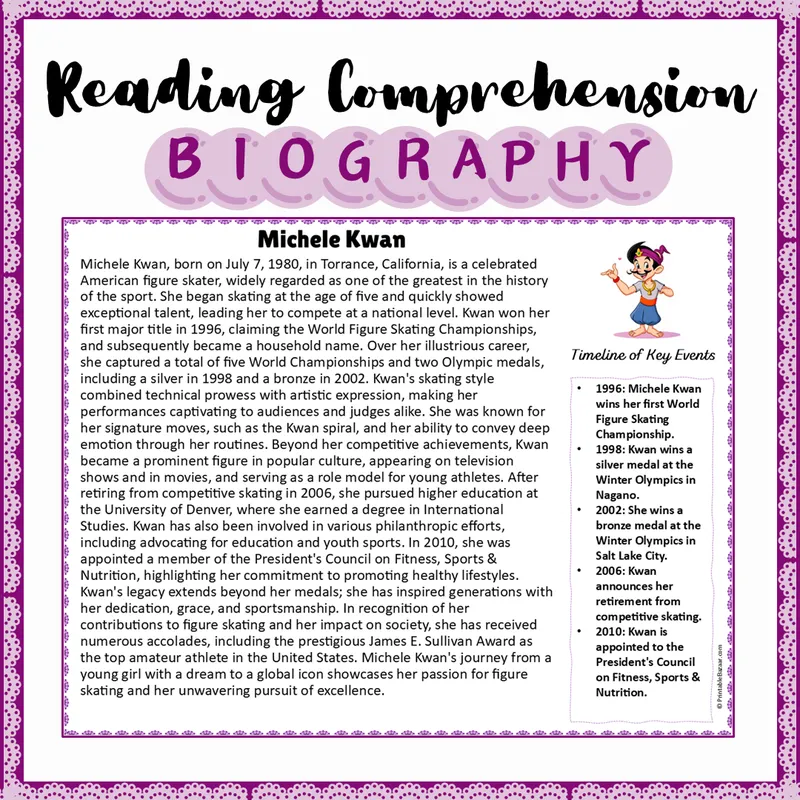 Michele Kwan | Reading Comprehension Passage Printable Activity — Free ...