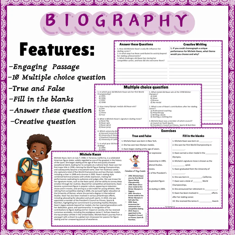 Michele Kwan | Biography Reading Comprehension and Questions Worksheet ...
