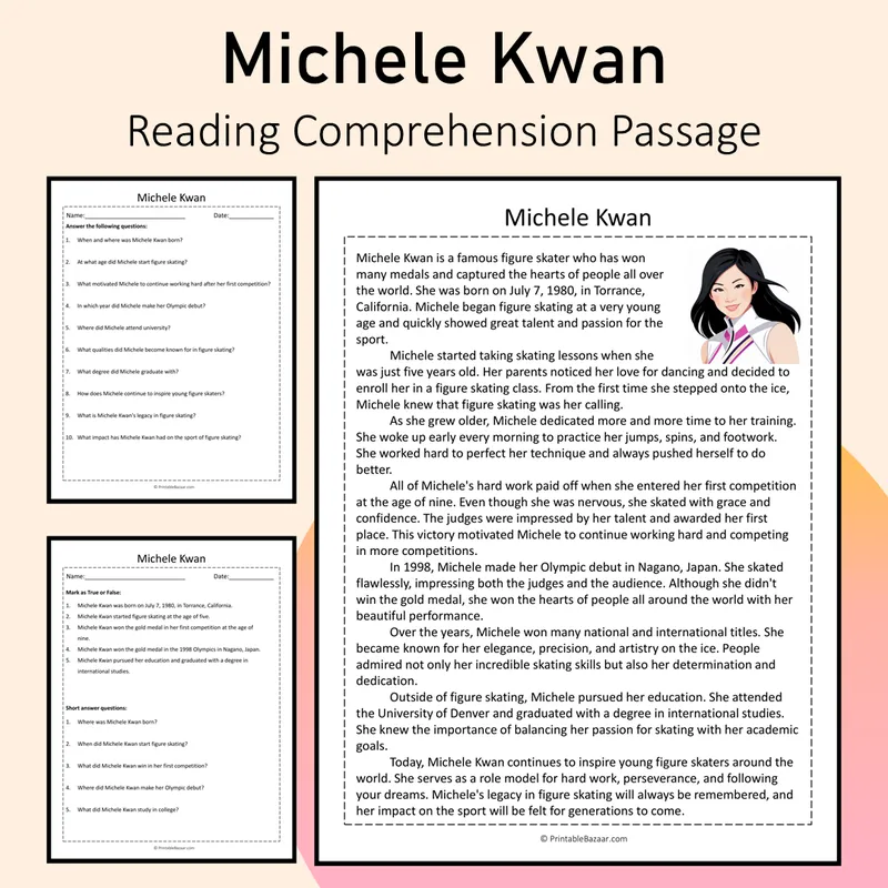 Michele Kwan | Reading Comprehension Passage Printable Activity — Free ...