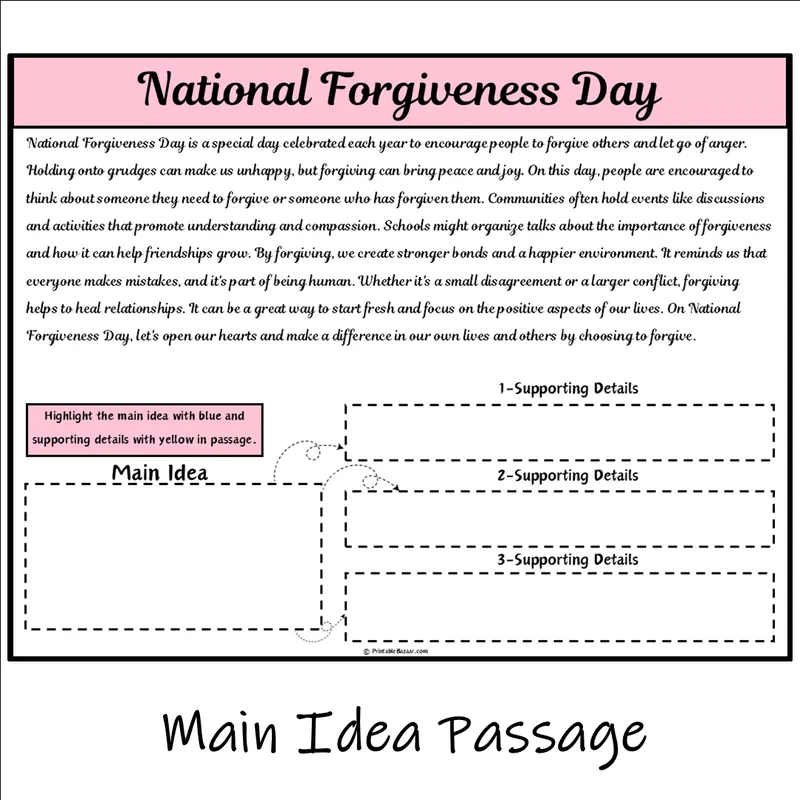 National Forgiveness Day | Main Idea and Supporting Details Reading ...