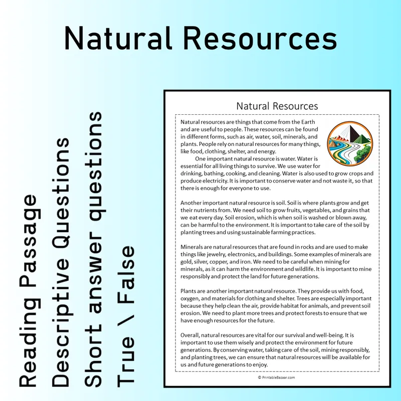 Natural Resources | Reading Comprehension Passage Printable Worksheet ...
