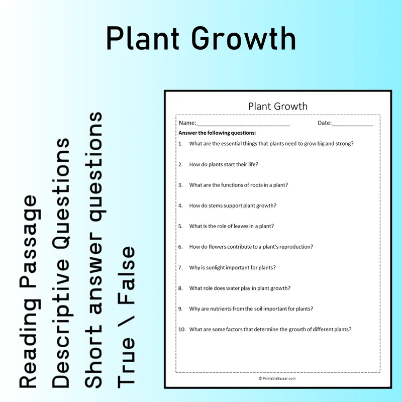 Plant Growth | Reading Comprehension Passage Printable Worksheet — Free ...
