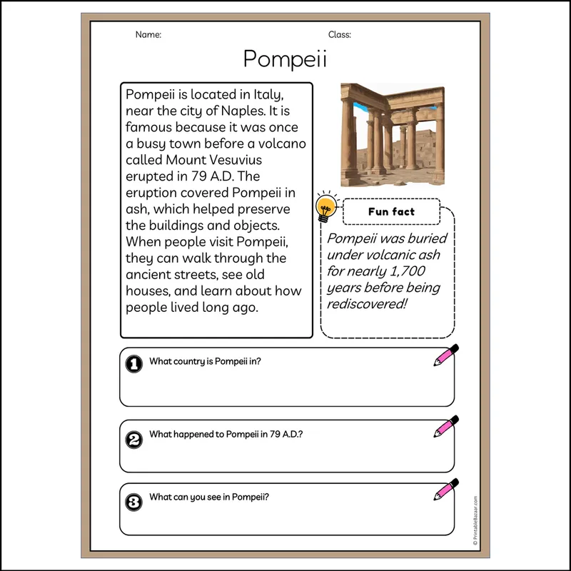 Pompeii Ruins | Reading Passage Comprehension Questions Writing Facts ...
