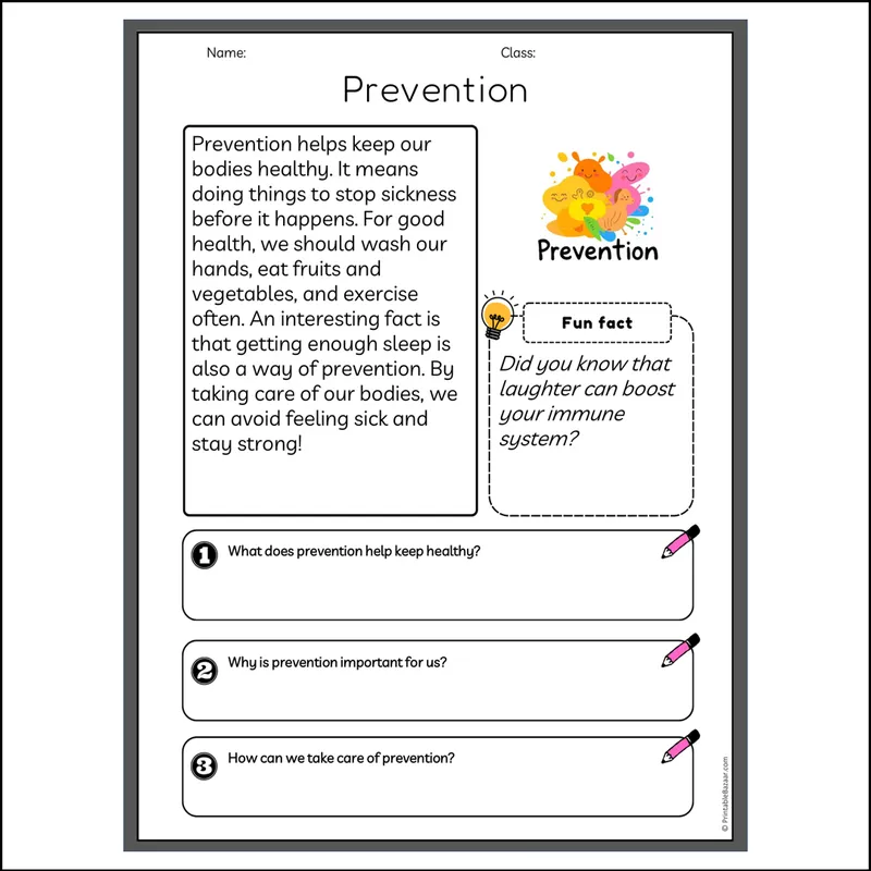Prevention | Reading Passage Comprehension Questions Writing Facts ...