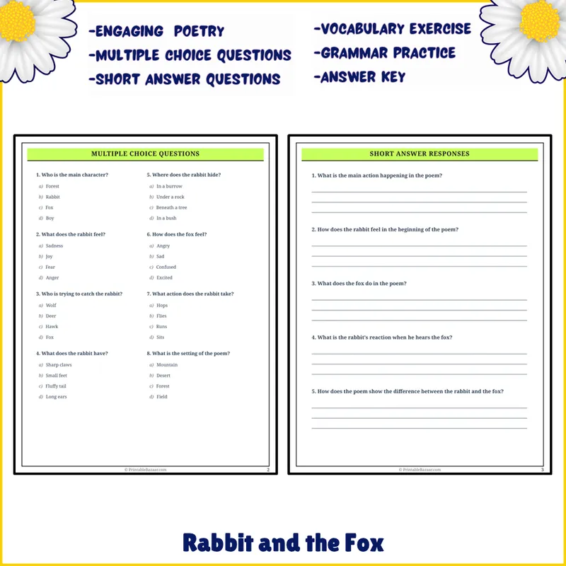 Rabbit and the Fox | Poem Grammar Worksheet Printable Activity — Free ...